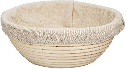 eoocvt 5.1 inch Round Banneton Brotform Bread Dough Proofing Rising Rattan Handmade Basket with Linen Liner Cloth - 13 x 6cm