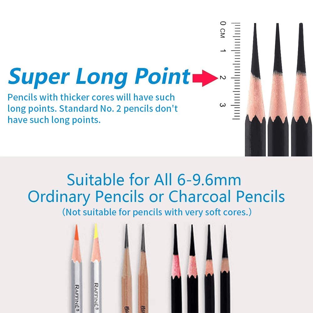 AFMAT Rechargeable Long Point Pencil Sharpener, 2 Holes, Fast Sharpen & Auto Stop, 8-17mm Super Long Point, Artist Pencil Sharpener for 6-9.6mm Large Pencil, Charcoal/Drawing/Sketching/Colored Pencils