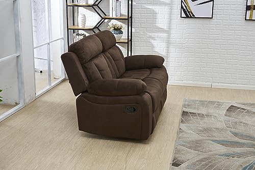 Betsy Furniture Microfiber Fabric Recliner Loveseat in Brown, Pillow Top Backrest and Armrests 8005 (1, Loveseat)