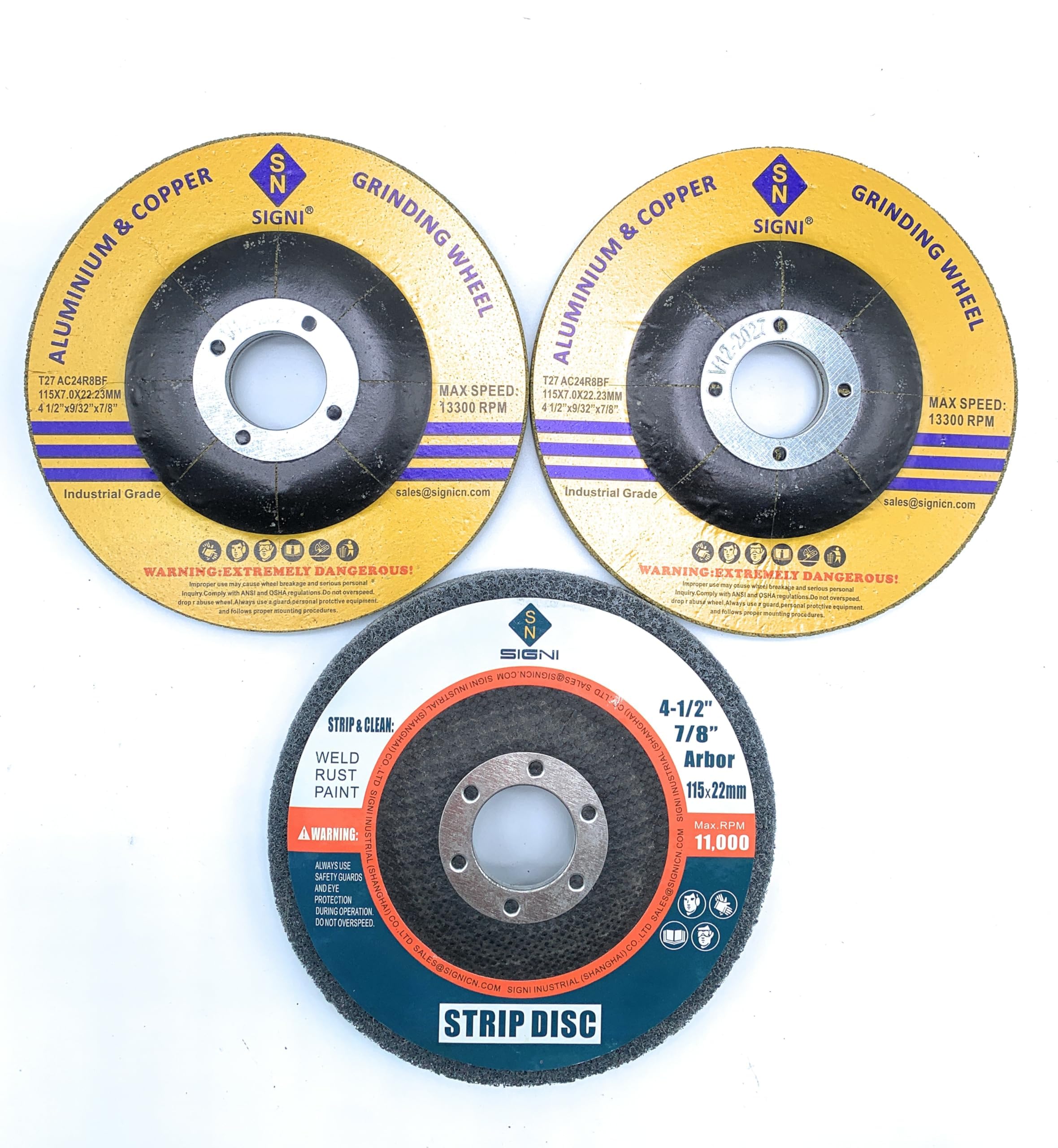 SIGNI Aluminum Grinding and Polishing Set, Including 2pcs Aluminum Grinding Wheel, 1pc Aluminum Polishing Wheel, 4-1/2" Diameter and 7/8” Arbor, Designed for Aluminum and Copper