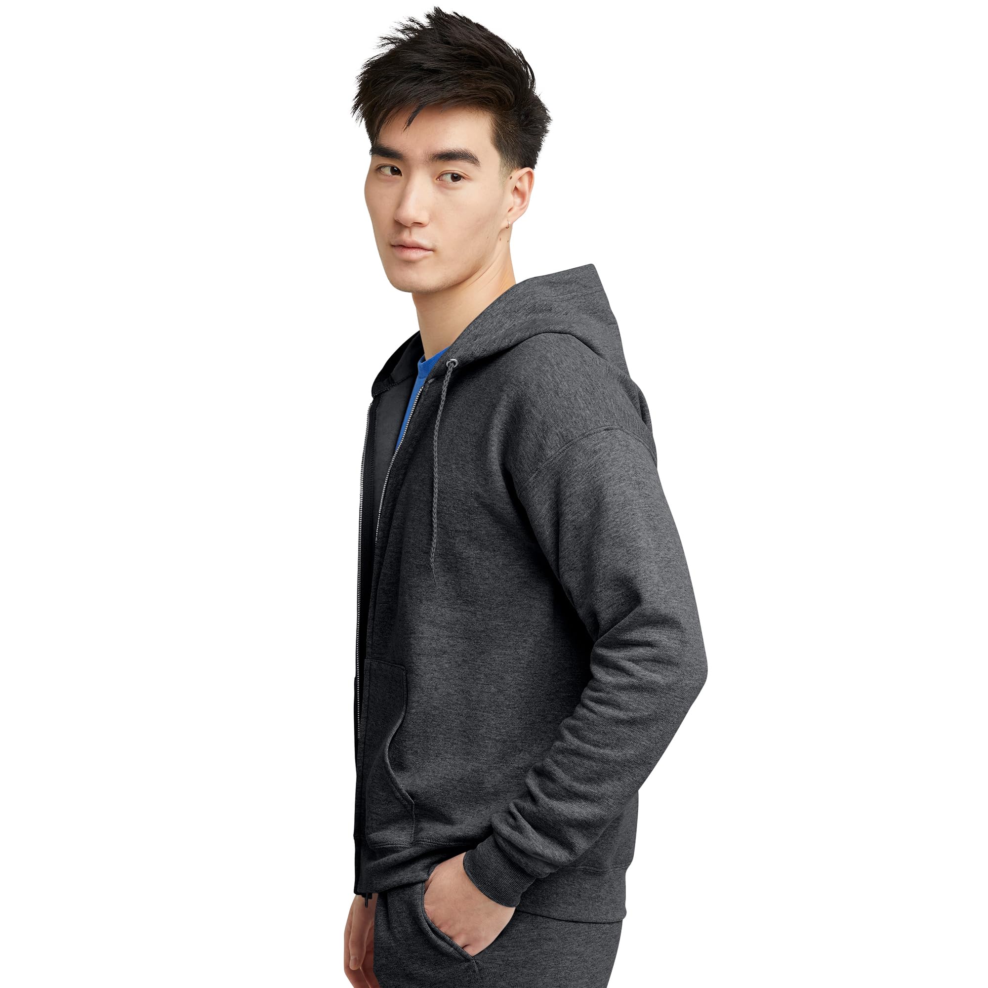 Hanes Mens Hoodie, Ecosmart Fleece Full-zip Zip-up For Hooded Sweatshirt, Charcoal Heather, X-Large US