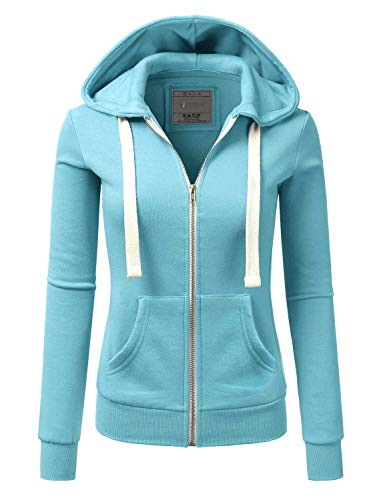 NINEXIS Lightweight Thin Zip-Up Hoodie Jacket for Women with Plus Size Aquablue XL