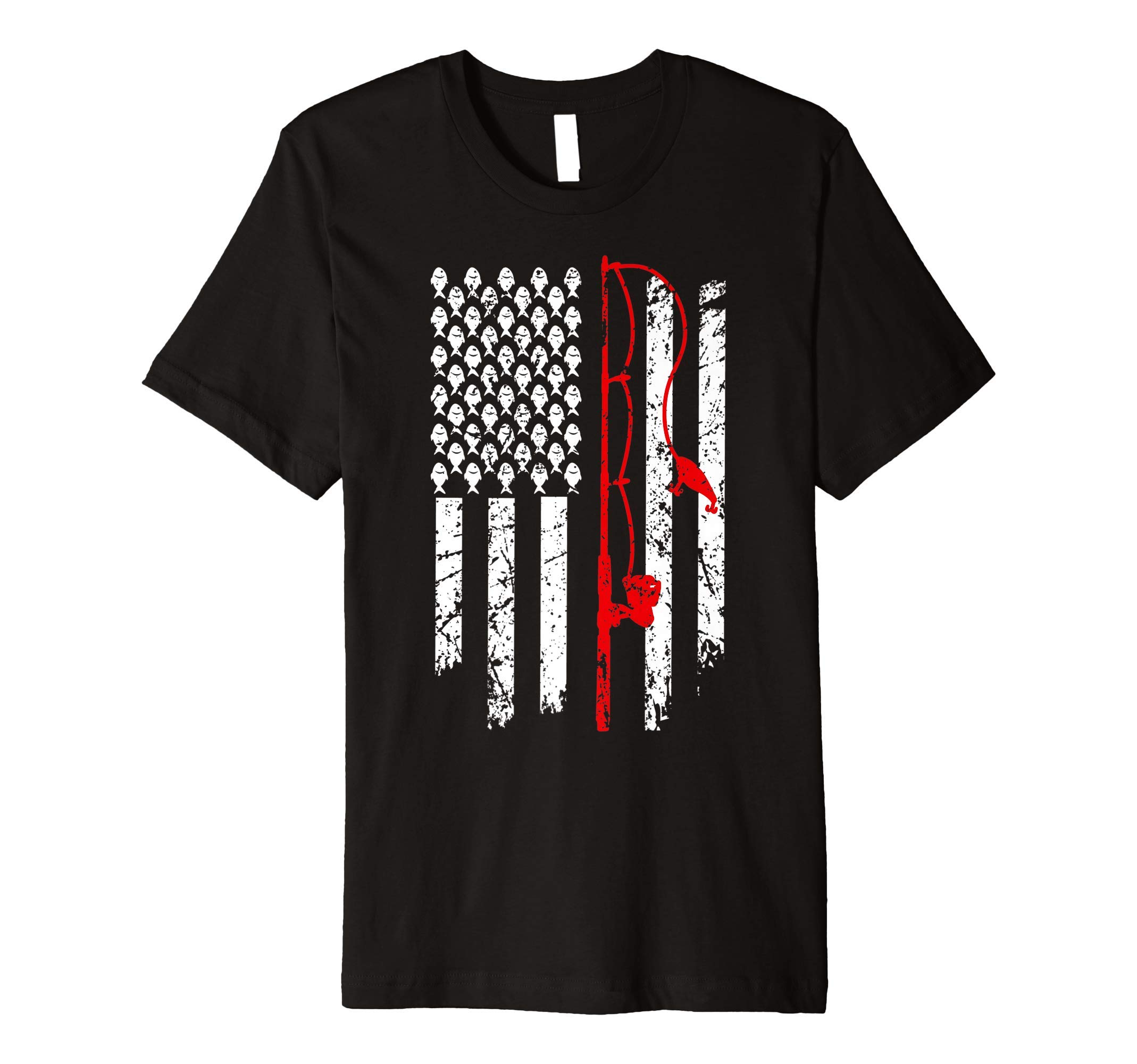 US American Flag Bass Fishing Pole Patriotic Gift USA Flag Premium T-Shirt