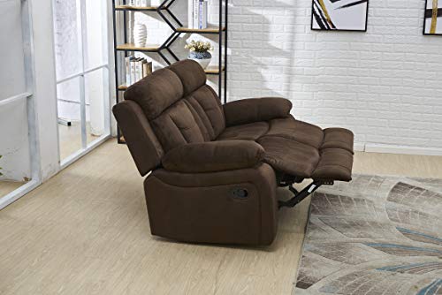 Betsy Furniture Microfiber Fabric Recliner Loveseat in Brown, Pillow Top Backrest and Armrests 8005 (1, Loveseat)