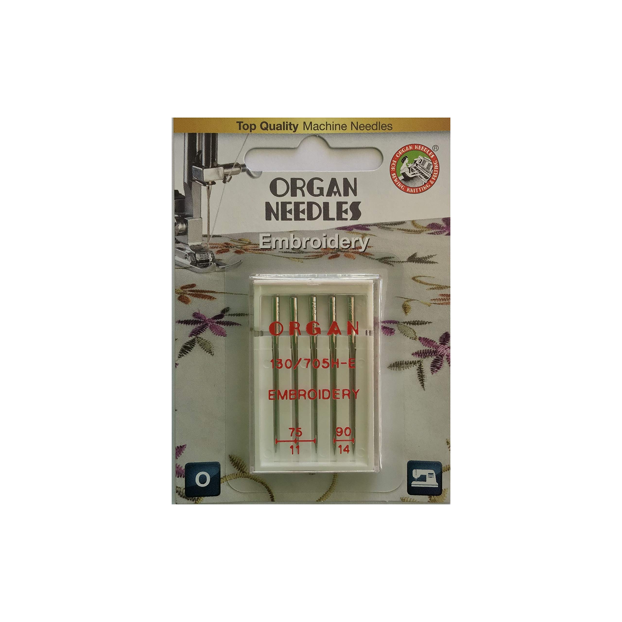 Organ Brother 5-Piece 75/11 and 90/14 Embroidery Sewing Machine Needles
