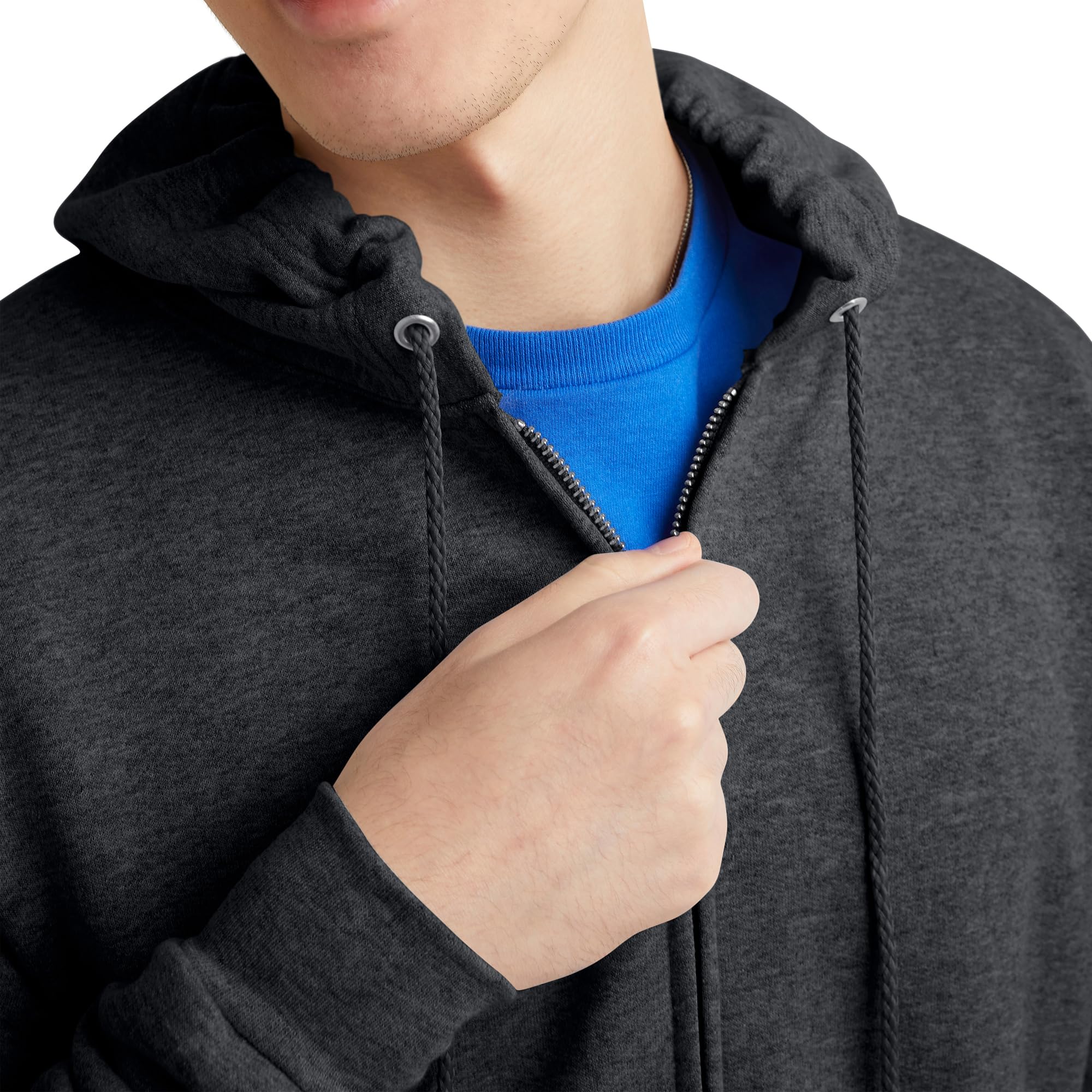 Hanes Mens Hoodie, Ecosmart Fleece Full-zip Zip-up For Hooded Sweatshirt, Charcoal Heather, X-Large US
