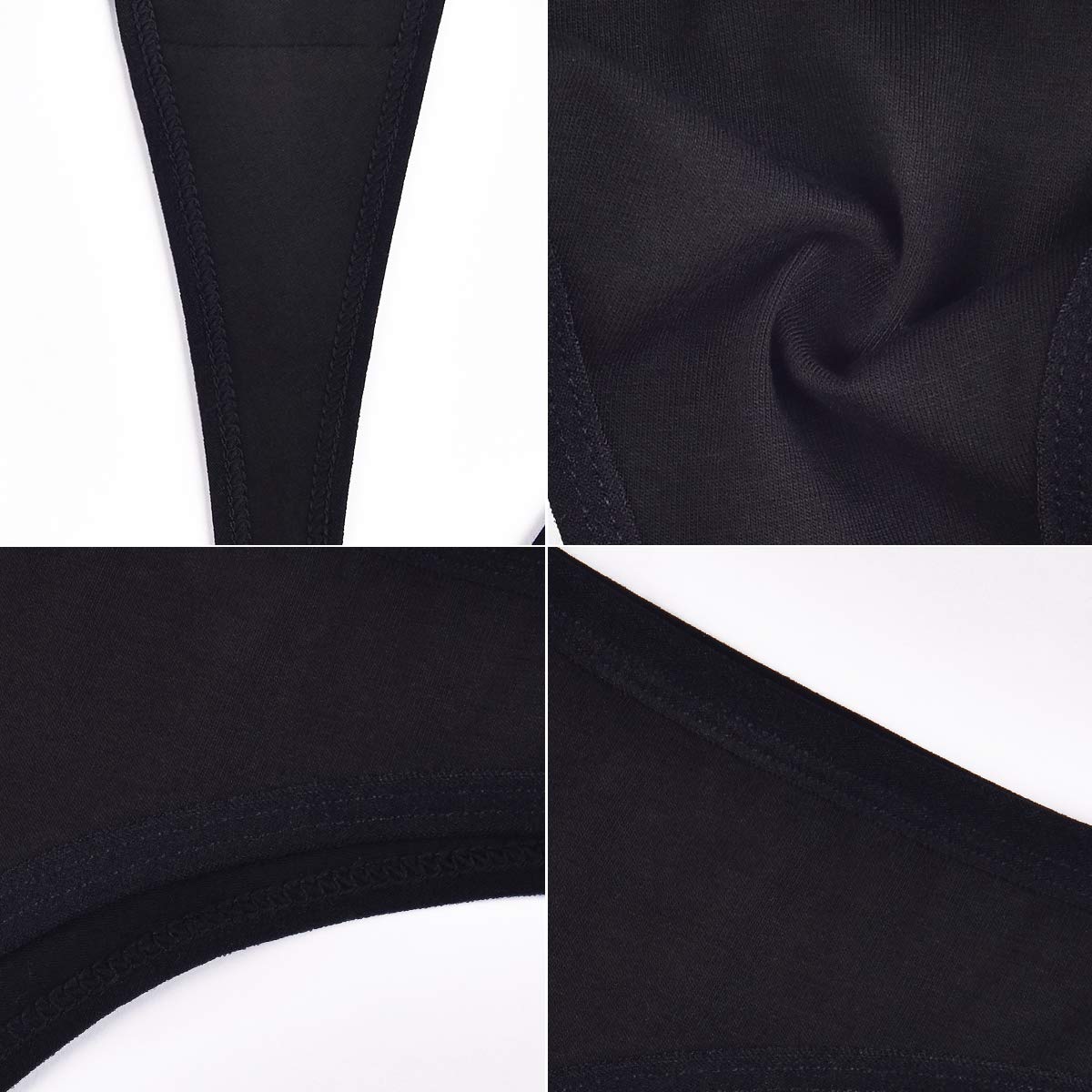 Sunm Boutique 6 Pack Women's Cotton Thongs Breathable Bikini Panties Underwear Black Medium