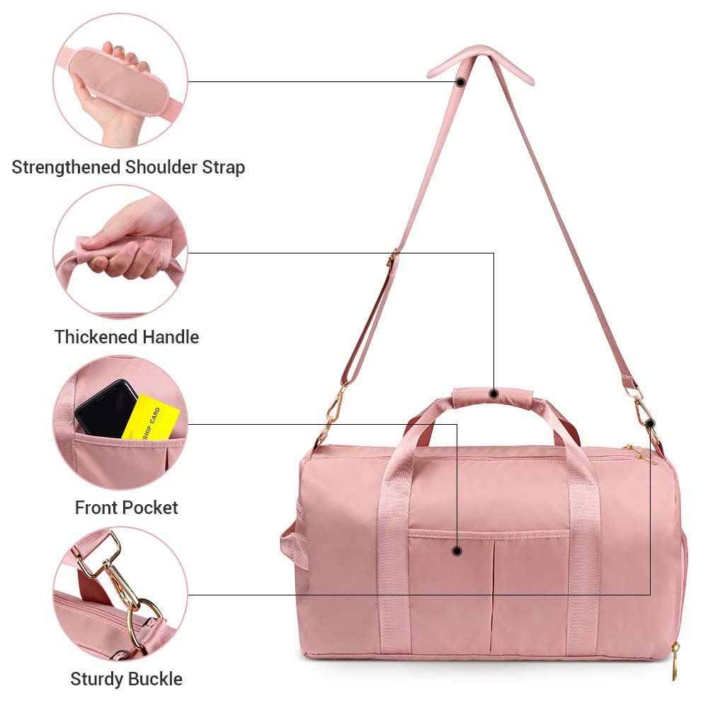 ICEIVY Gym Duffle Bag Dry Wet Separated Gym Bag Sport Duffle Bag Training Handbag Yoga Bag with Extra Drawstring Backpack(Pink-Upgrade) Large