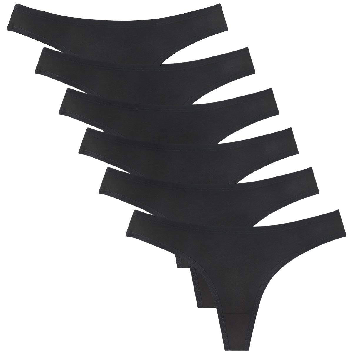 Sunm Boutique 6 Pack Women's Cotton Thongs Breathable Bikini Panties Underwear Black Medium