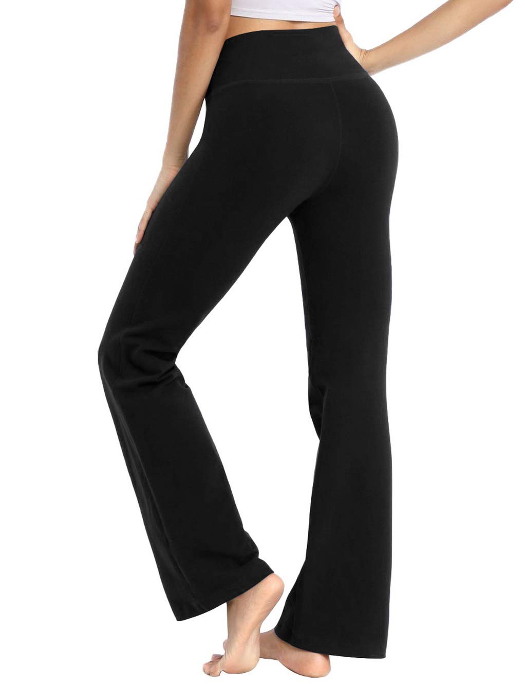 ChinFun Women's Performance Power Flex High Waist Bootleg Yoga Pants Inner Hidden Pocket 4 Way Stretch Bootcut Running Sweatpants Side Pockets Black Size XL