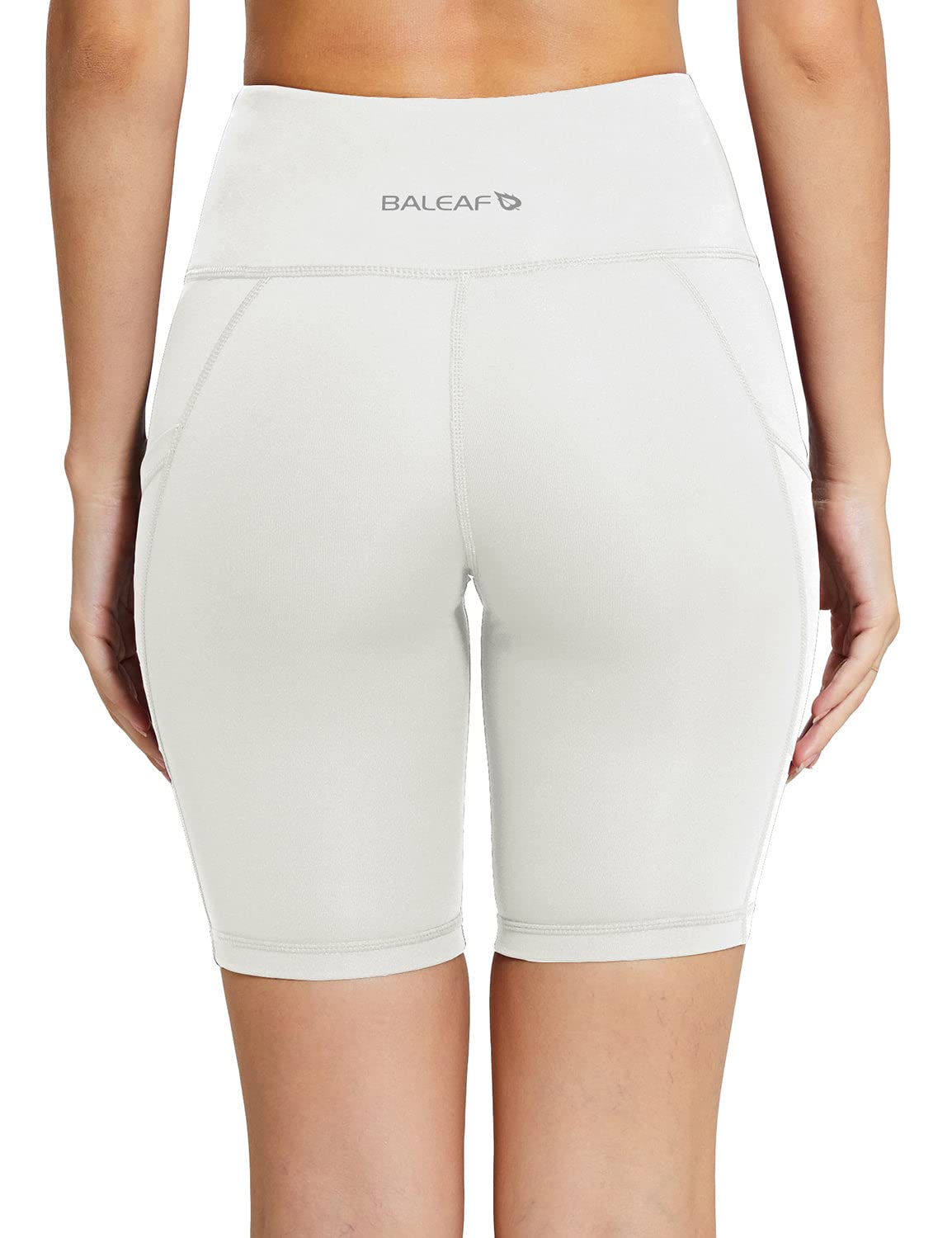 baleaf Biker Shorts Women Yoga Gym Workout Spandex Athletic Running Volleyball Tummy Control Compression with Pockets 8" White S