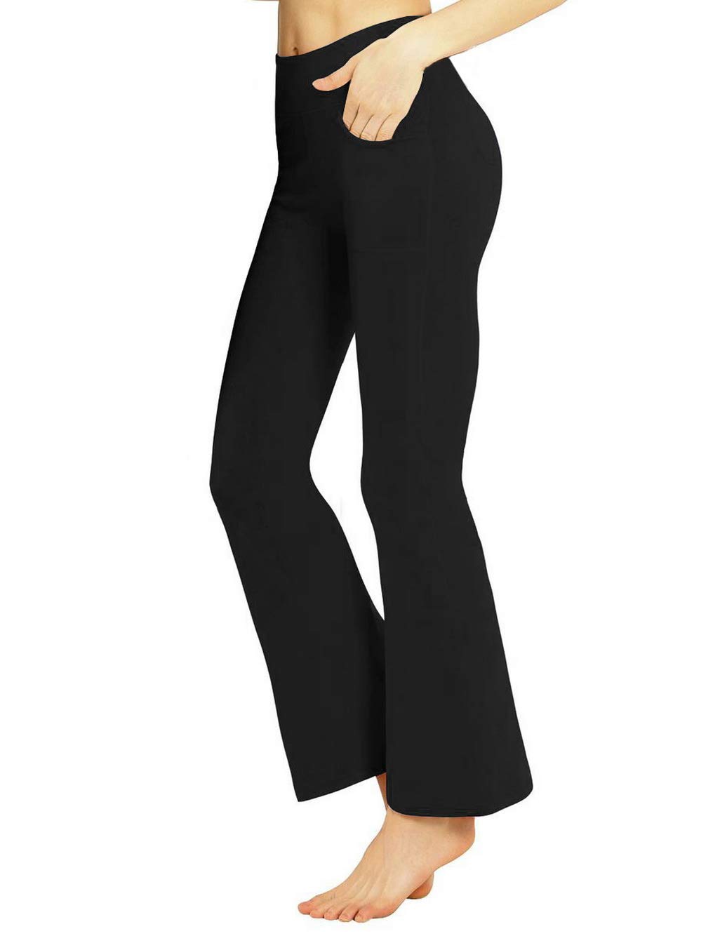 ChinFun Women's Performance Power Flex High Waist Bootleg Yoga Pants Inner Hidden Pocket 4 Way Stretch Bootcut Running Sweatpants Side Pockets Black Size XL