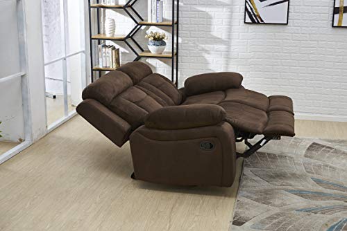 Betsy Furniture Microfiber Fabric Recliner Loveseat in Brown, Pillow Top Backrest and Armrests 8005 (1, Loveseat)