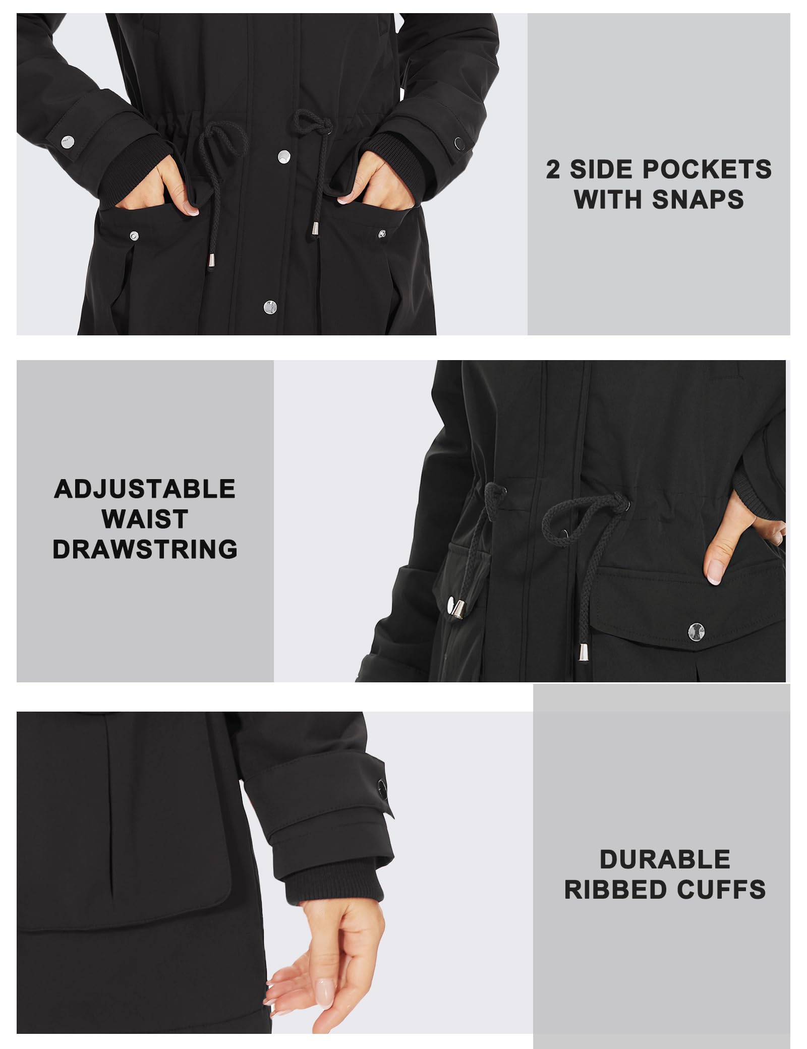 ROYAL MATRIX Women's Parka Coat Winter Warm Parka Jacket Fleece Lined Parka Coat Long Winter Coat with Hood (Black, Medium)