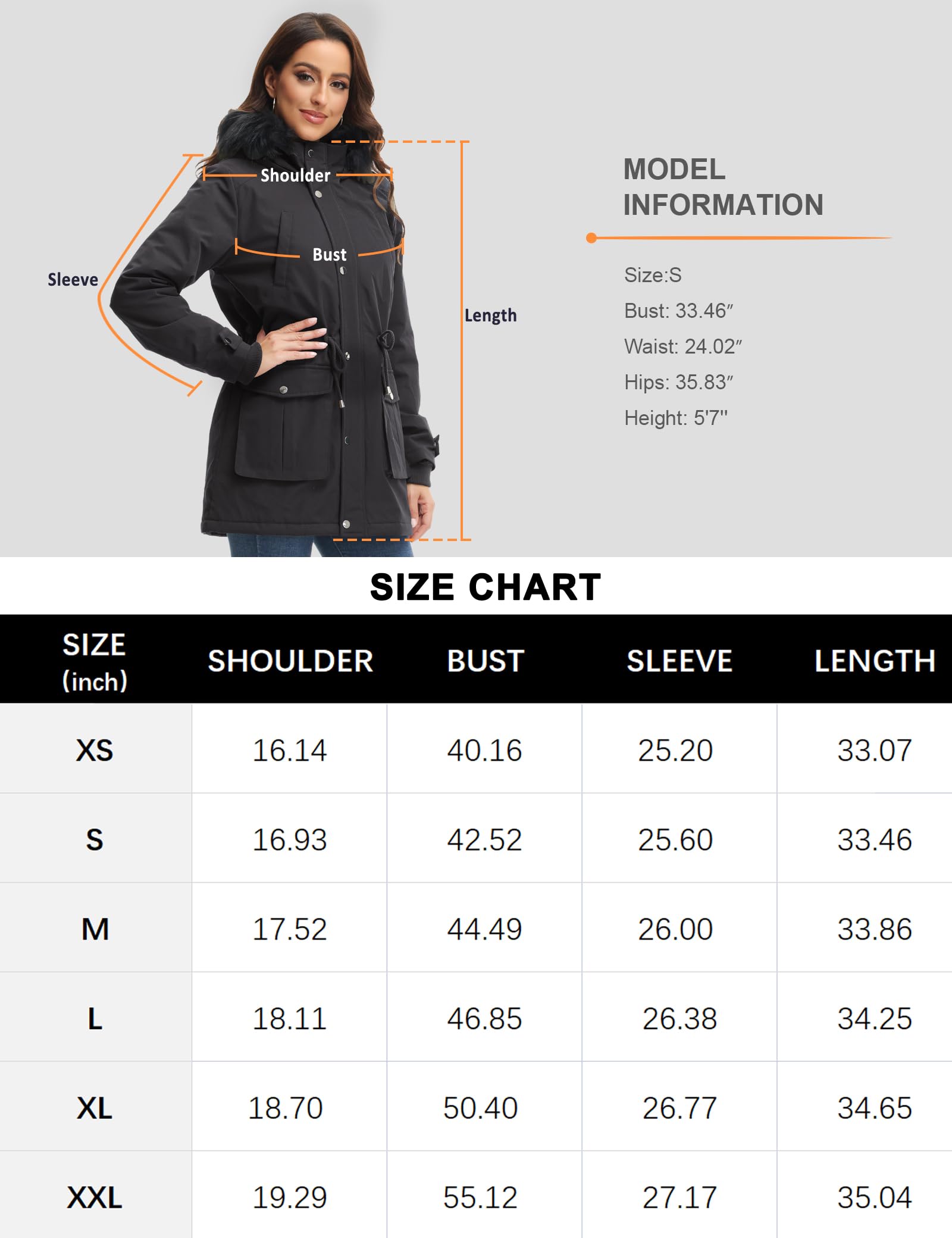 ROYAL MATRIX Women's Parka Coat Winter Warm Parka Jacket Fleece Lined Parka Coat Long Winter Coat with Hood (Black, Medium)