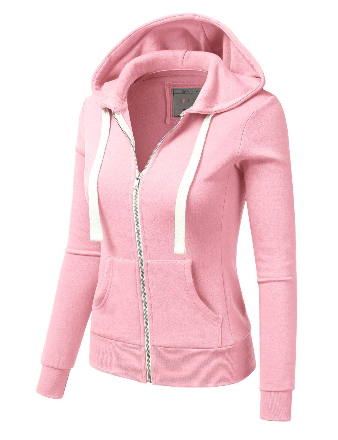 NINEXIS Women's Casual Color Block Jersey Full Zip Fleece Hoodie Jacket with Pocket Candypink XL