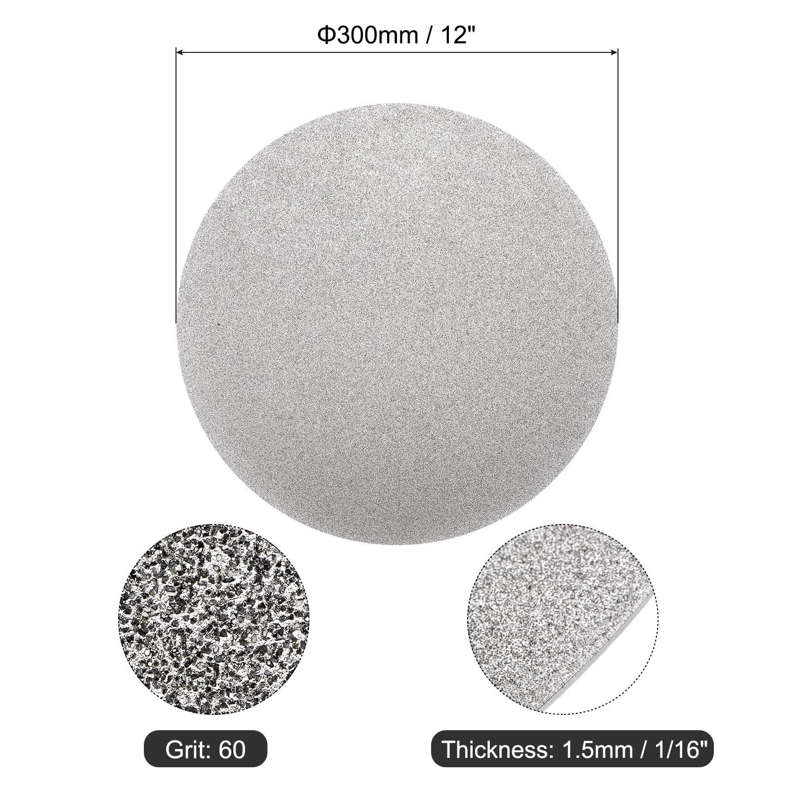 uxcell Diamond Sanding Grinding Disc, 12-Inch (300mm) Grit 60 No Center Hole, Flat Lap Disk Polishing Discs Abrasive Wheel for Gemstone Tile Porcelain Glass Stone Metal