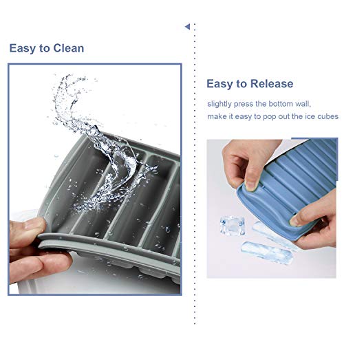 Silicone Narrow Ice Stick Cube Trays with Lids, Easy Push and Pop Out Material, Ideal for Sports and Water Bottles,Blue and Gray