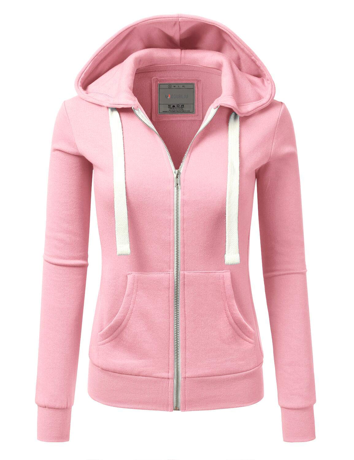 NINEXIS Women's Casual Color Block Jersey Full Zip Fleece Hoodie Jacket with Pocket Candypink XL