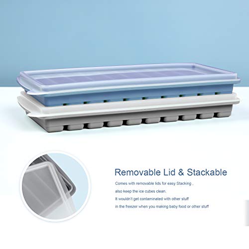 Silicone Narrow Ice Stick Cube Trays with Lids, Easy Push and Pop Out Material, Ideal for Sports and Water Bottles,Blue and Gray