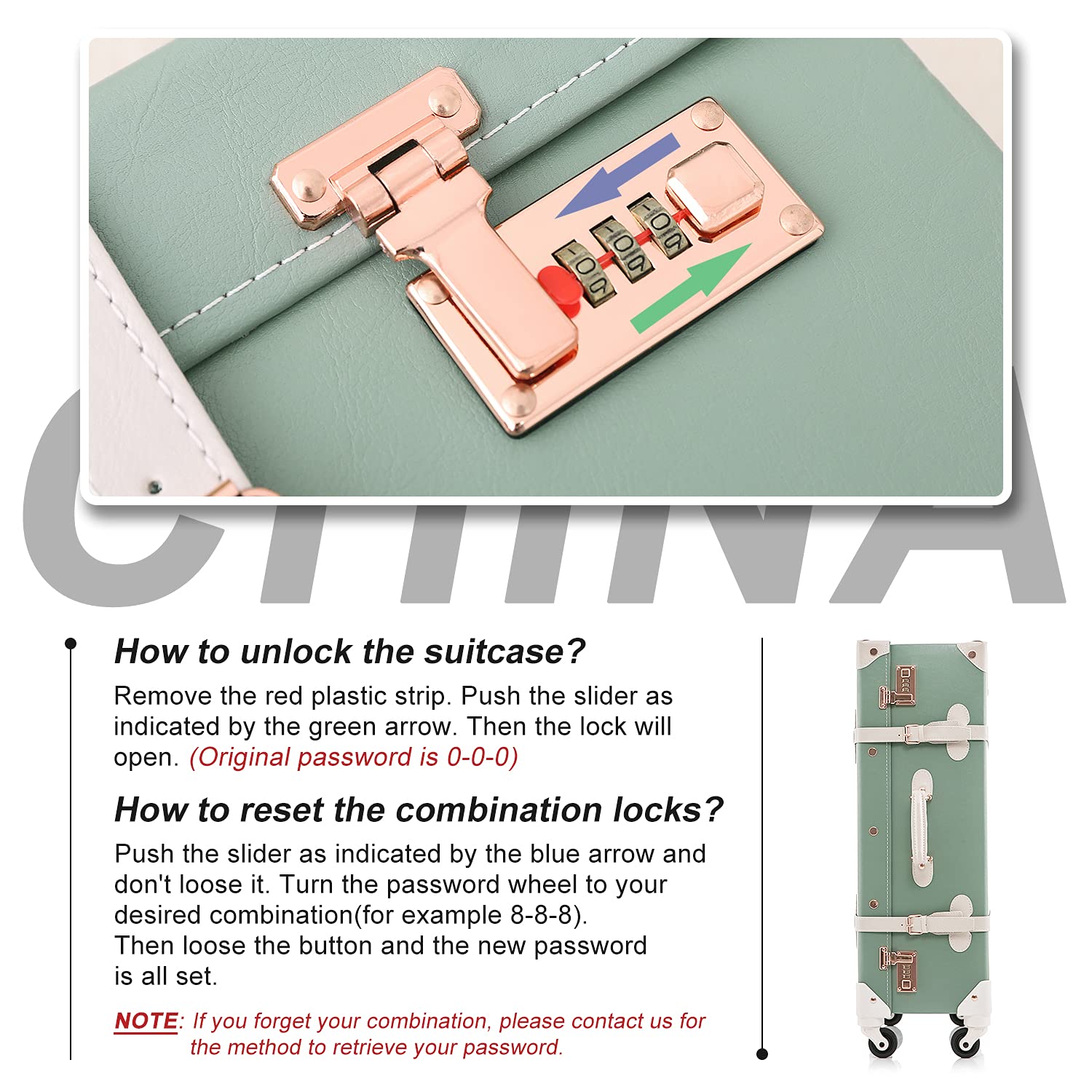Unitravel 3 Piece Vintage Combination Suitcase Set, Hard Shell Retro Travel Trunk Luggage with Train Bag for Women (Matcha Green, 26"+20"+12")
