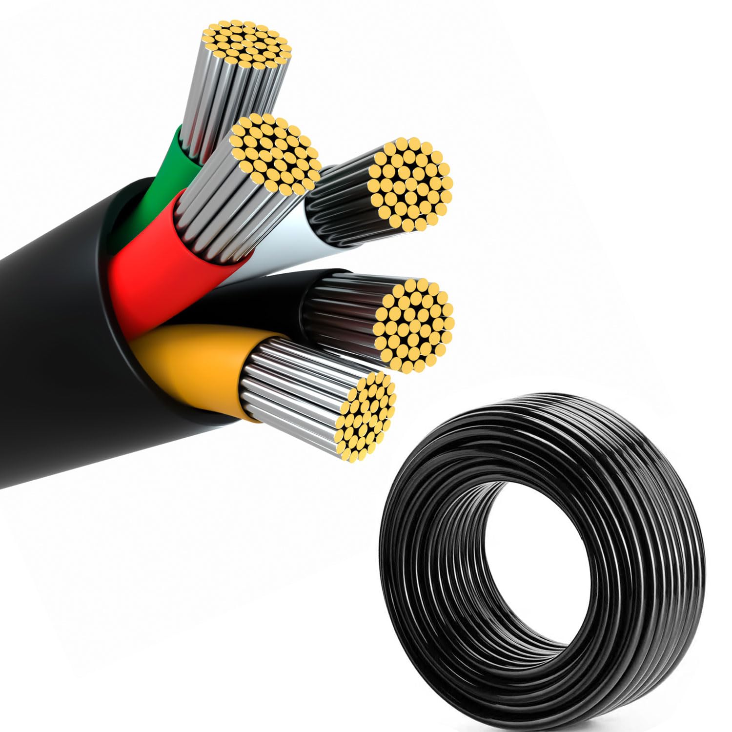 22 Gauge Wire, 5-Conductor Electrical Wire. 22 AWG Stranded Flexible PVC Tinned Copper 22/5 Cord Extension Cable is Used for LED Lamp Lighting, Automotive, Speaker, Audio, Power, etc. (33FT - 10M).