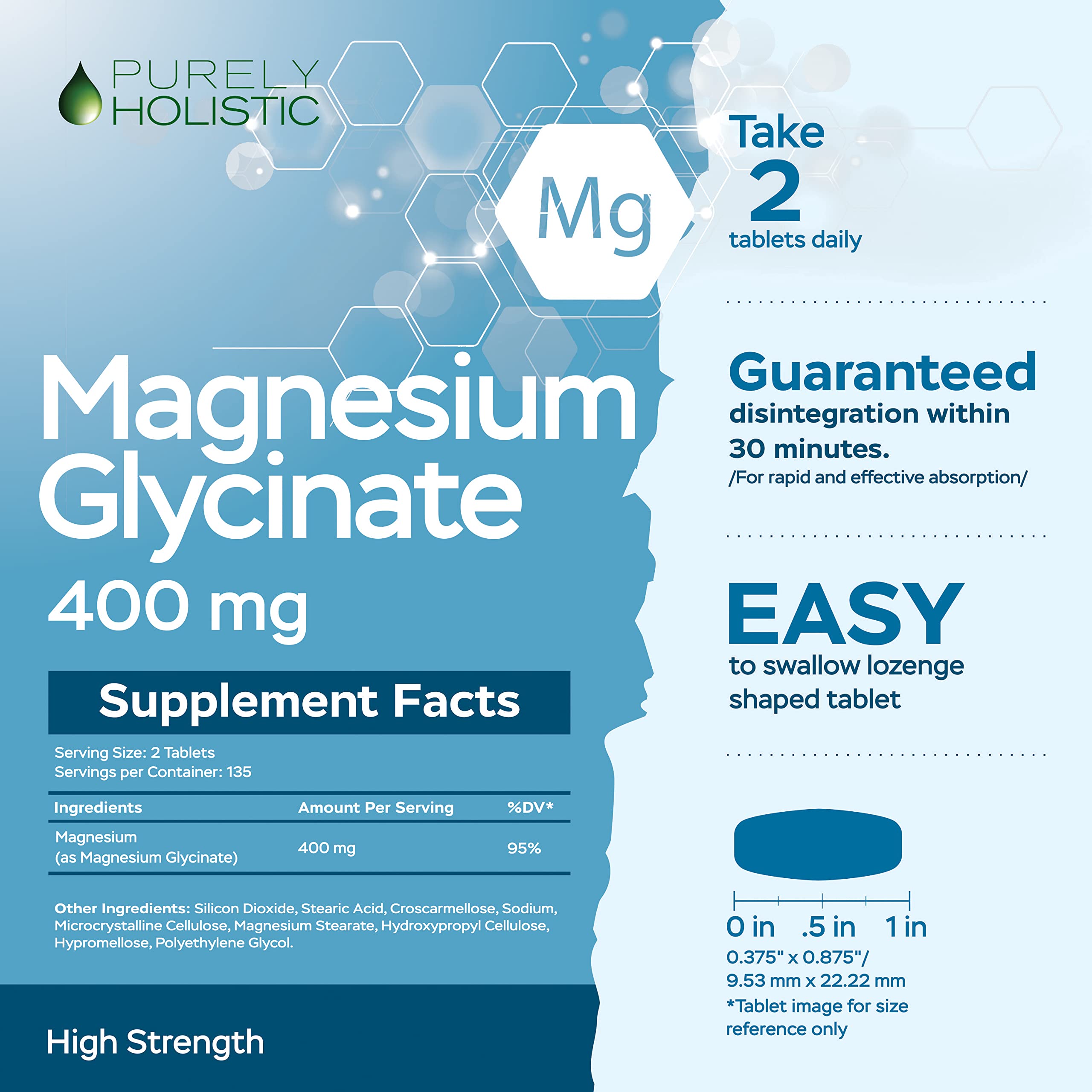 Magnesium Glycinate 400mg - 270 Magnesium Tablets (not Capsules) - 400 mg Elemental Magnesium - Highly Bioavailable - Vegan and Vegetarian - for Improved Sleep, Stress Relief & Cramp Defense