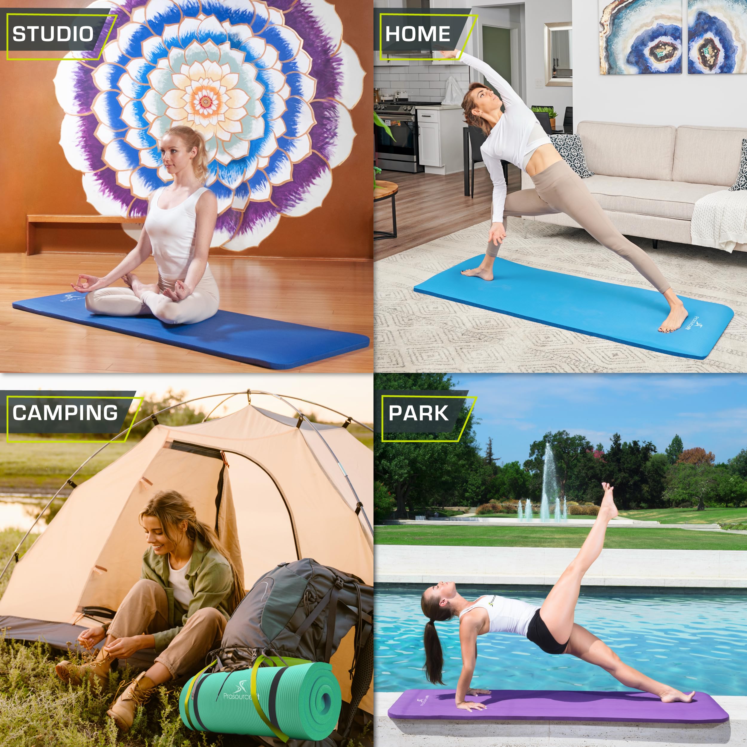 ProsourceFit Extra Thick Yoga and Pilates Mat ½” (13mm) or 1" (25mm), 71-inch Long High Density Exercise Mat with Comfort Foam and Carrying Strap, Aqua