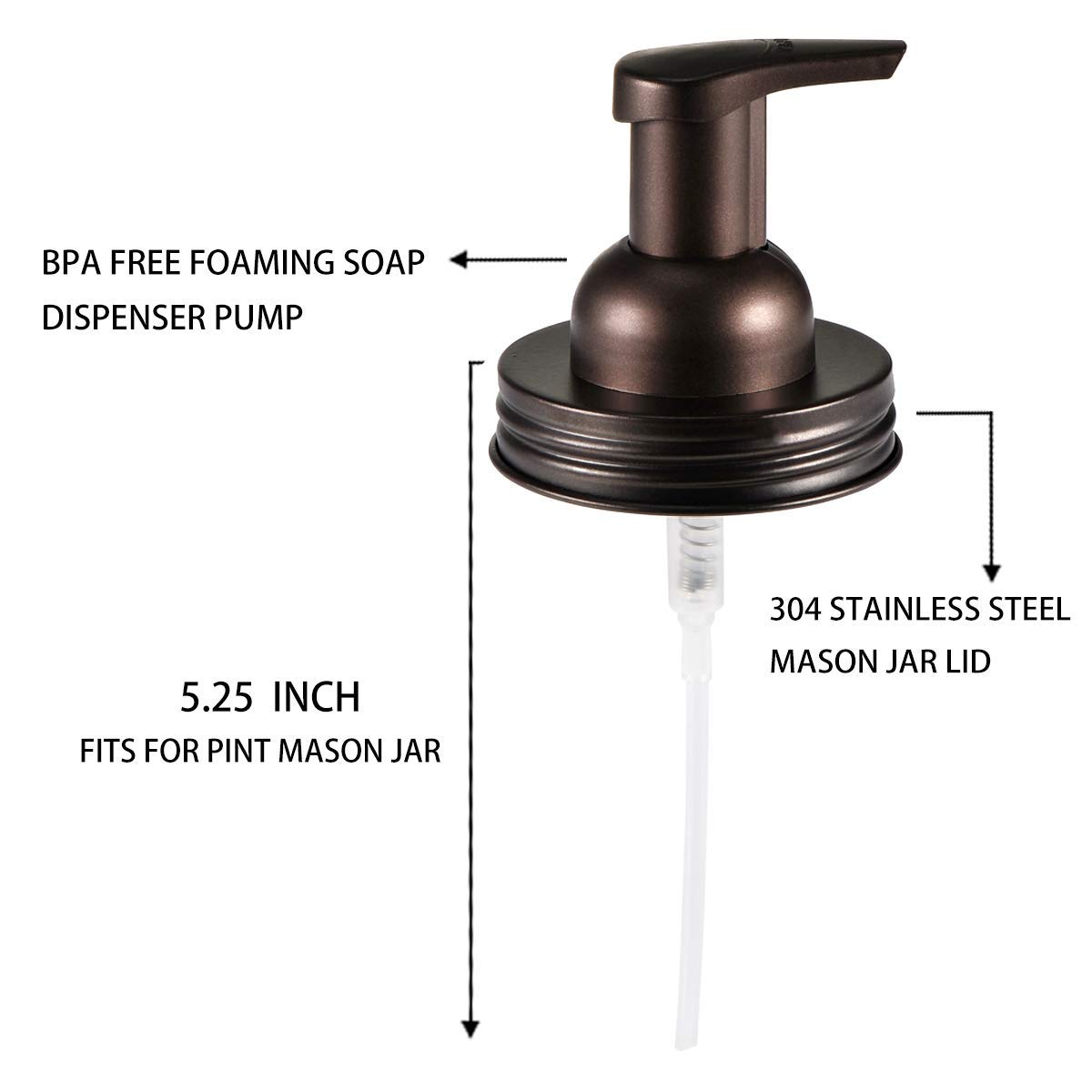 Amolliar Mason Jar Foaming Soap Dispenser Pump Lids, Foaming Pump Replacement Kit for Pint Regular Mouth Mason Jar, Refill Hand Soap, Waterproof Labels, Kitchen Bathroom Farmhouse Decor, Bronze 6 Pack