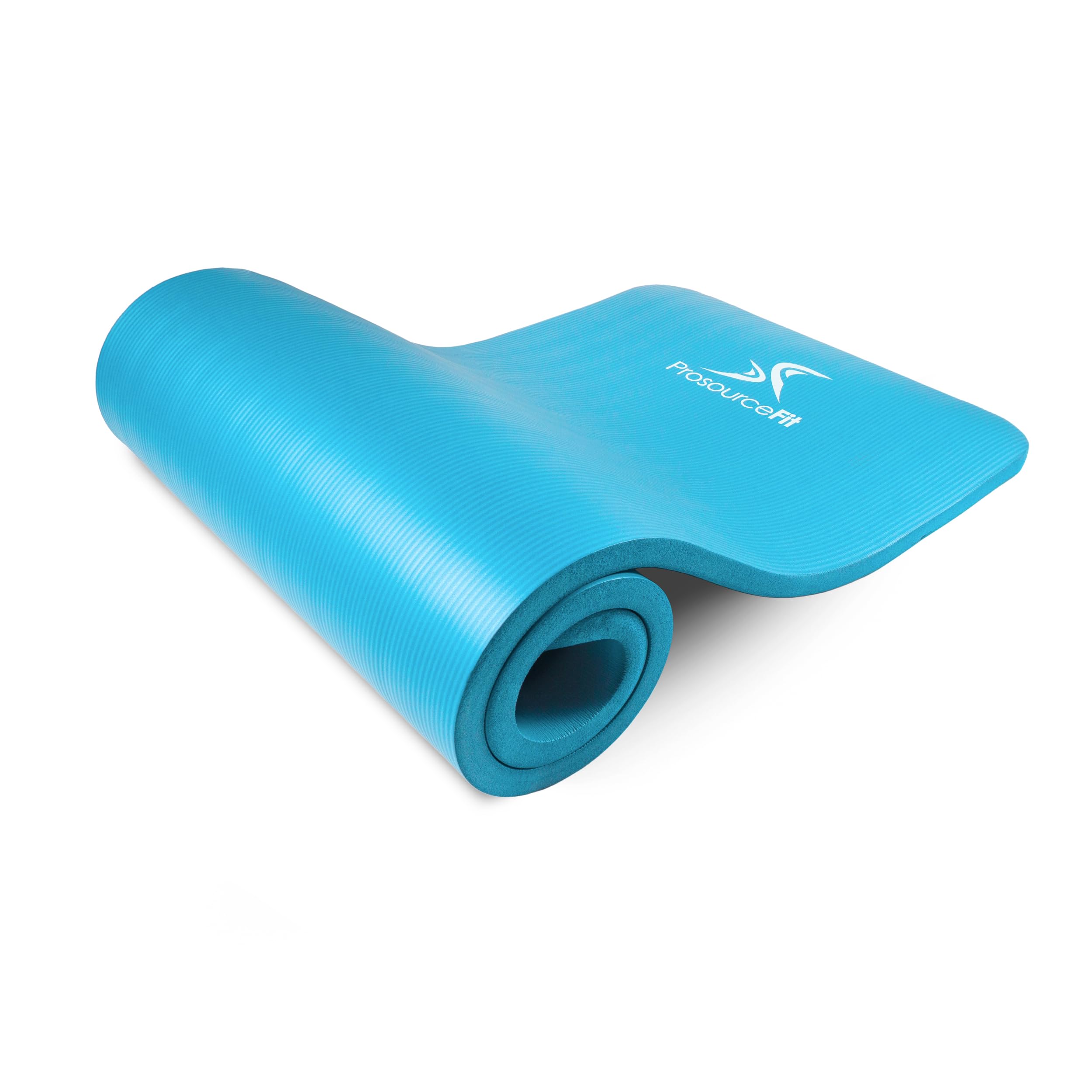 ProsourceFit Extra Thick Yoga and Pilates Mat ½” (13mm) or 1" (25mm), 71-inch Long High Density Exercise Mat with Comfort Foam and Carrying Strap, Aqua