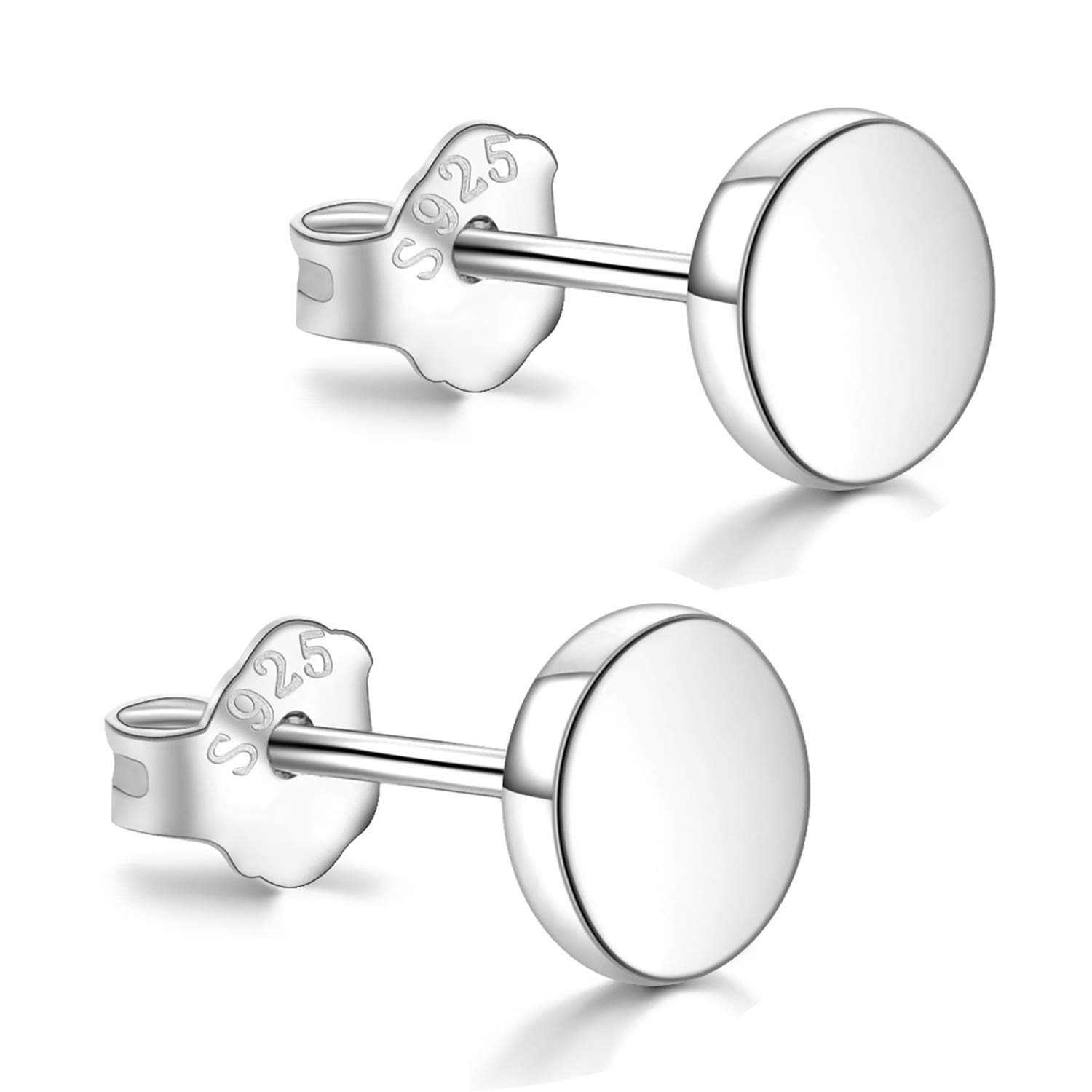 White Gold Plated Sterling Silver Dot Stud Earrings 3mm-10mm Options, Flat Round Disc Studs Hypoallergenic Jewelry (3mm)