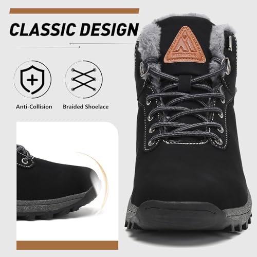 Mishansha Winter Boots for Men Women Waterproof Snow Boots Warm Lined Non Slip Hiking Boot Black 11.5 Women/10 Men