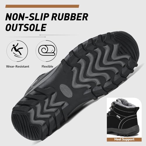 Mishansha Winter Boots for Men Women Waterproof Snow Boots Warm Lined Non Slip Hiking Boot Black 11.5 Women/10 Men
