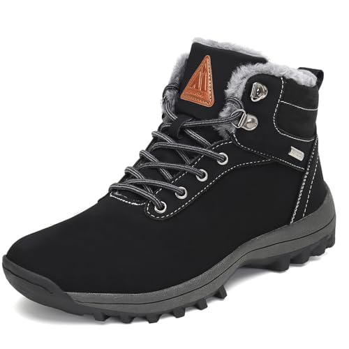 Mishansha Winter Boots for Men Women Waterproof Snow Boots Warm Lined Non Slip Hiking Boot Black 11.5 Women/10 Men
