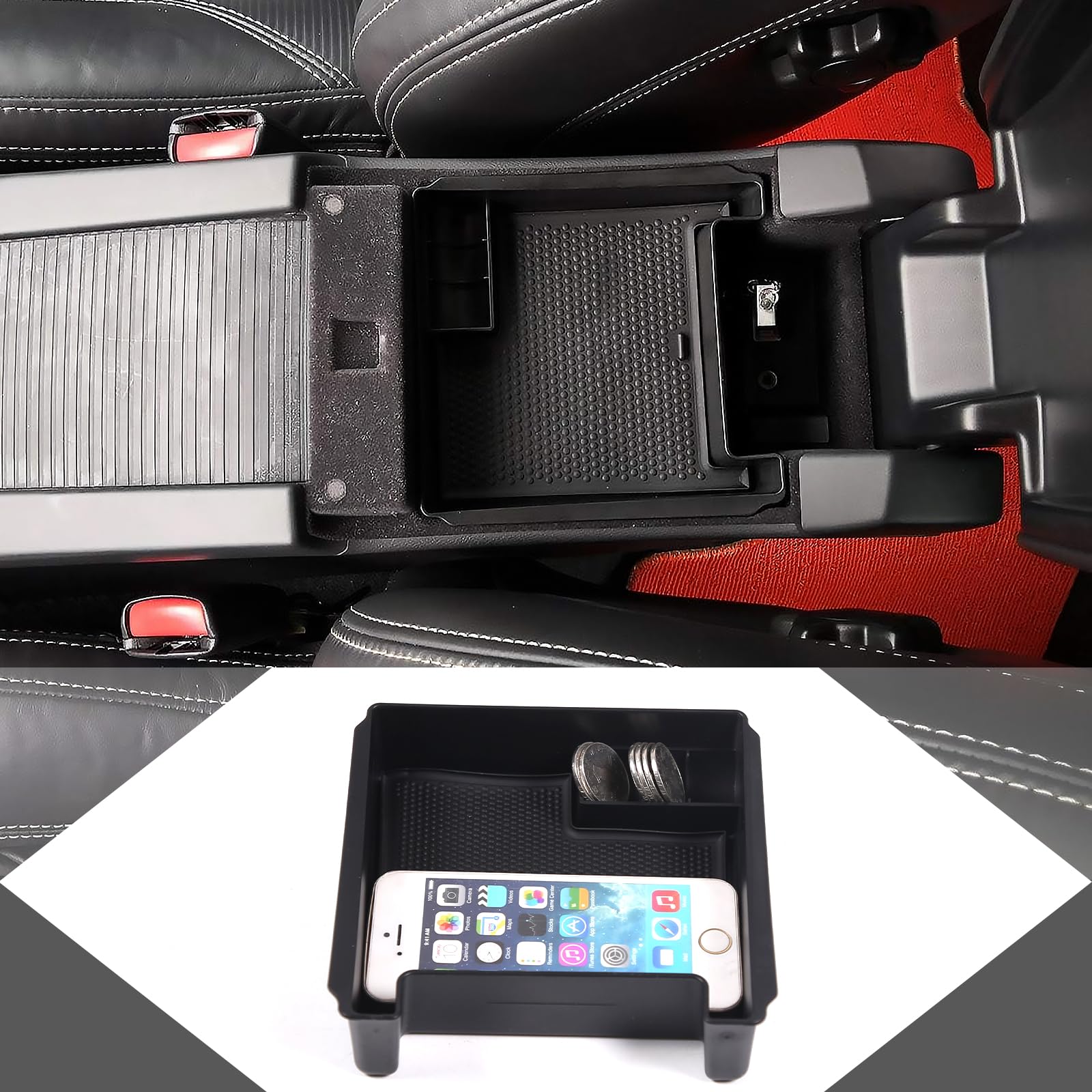 Black Armrest Storage Box Center Console Organizers Phone Tray with Mat and Logo Fit for Volvo S60 S60L V60 XC60 2009-2017
