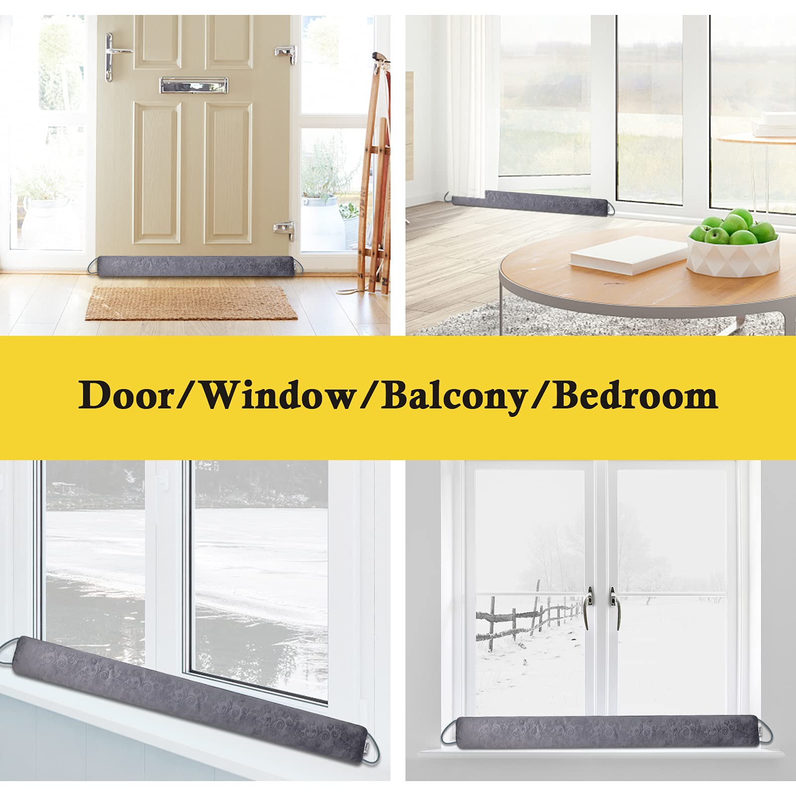fowong 36 Inch Door Draft Stopper,Under Door Weather Insulator Seal Heavy Duty Energy Saver (Grey)