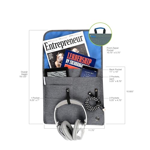 SO~MINE Airplane Pocket Organizer | Tray Table Cover | In Flight Seat Back Organizer Bag | Commuter Essential Travel Bag | Media Pouch For Flying | Travel Gift | Attaches To Luggage | Charcoal/Cobalt