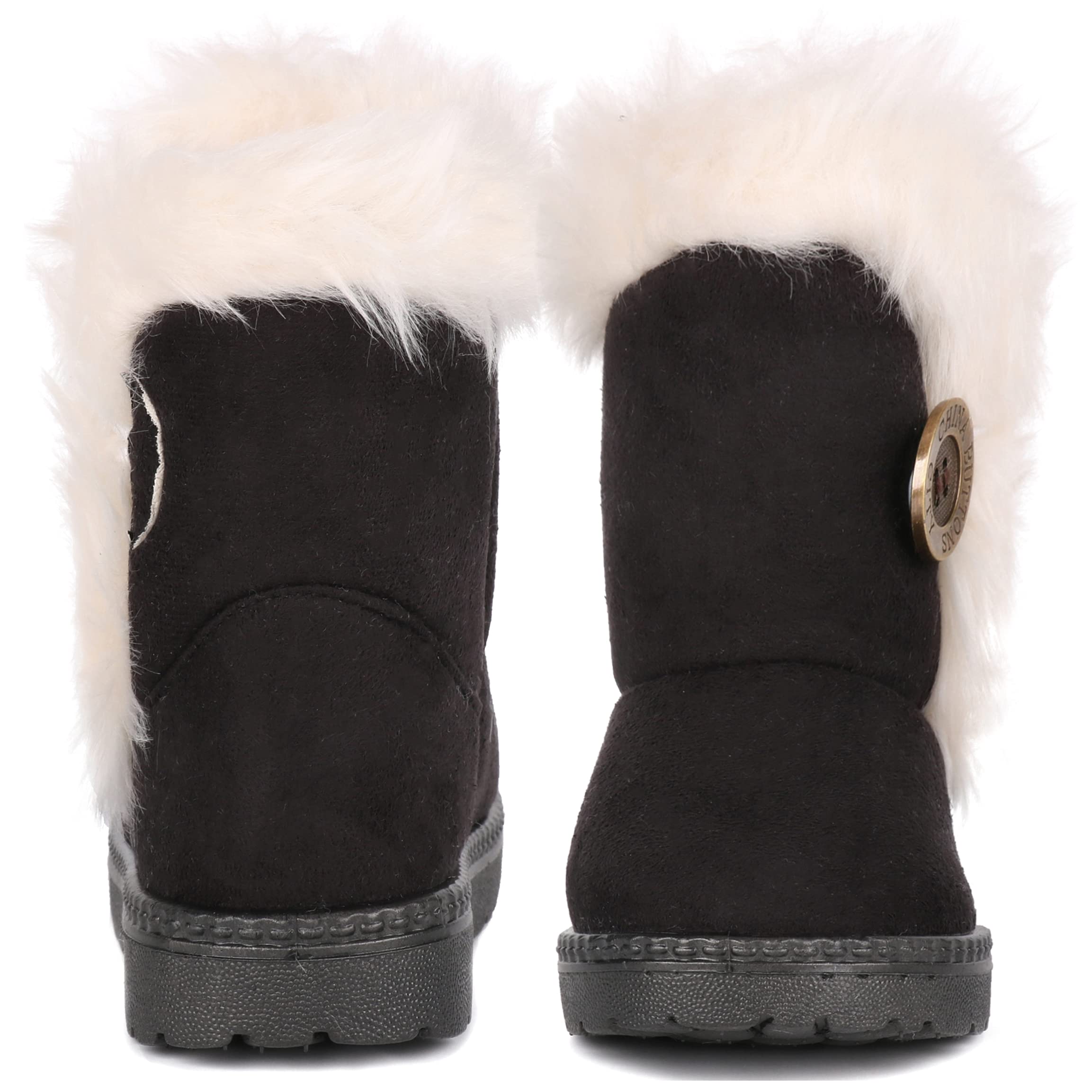 Femizee Toddler Girls Boots Warm Winter Snow Boots for Kid Boys Flat Button Size 8 Toddler,Black 26