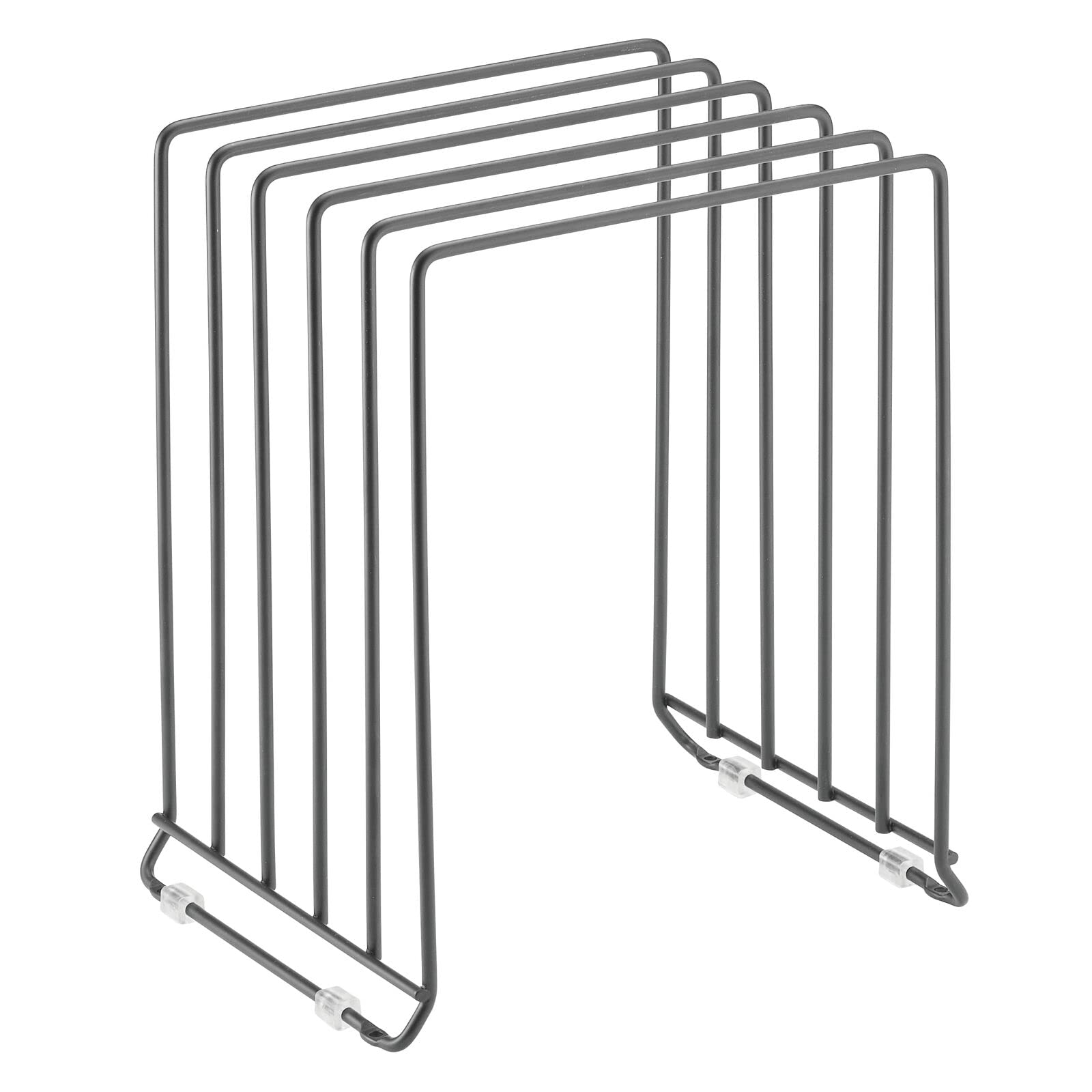mDesign Pot Lid and Pan Rack — Metal Wire Rack for Cabinets, Pantries or Kitchen Surfaces — Freestanding Pan Stand with 5 Slots for Pans, Pots, Lids and Crockery — Dark Grey