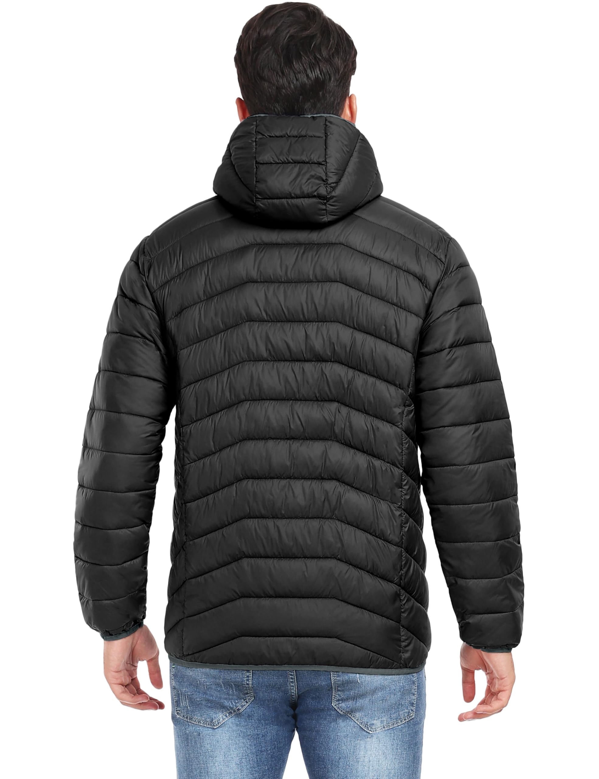 Little Donkey Andy Men's Packable Lightweight Puffer Jacket Hooded Windproof Winter Coat with Recycled Insulation Black L