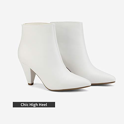 DREAM PAIRS Women's Pointed Toe Ankle Boots High Heel Booties Fashion Zipper Dress Boots,Size 10,White/Pu,KALILA