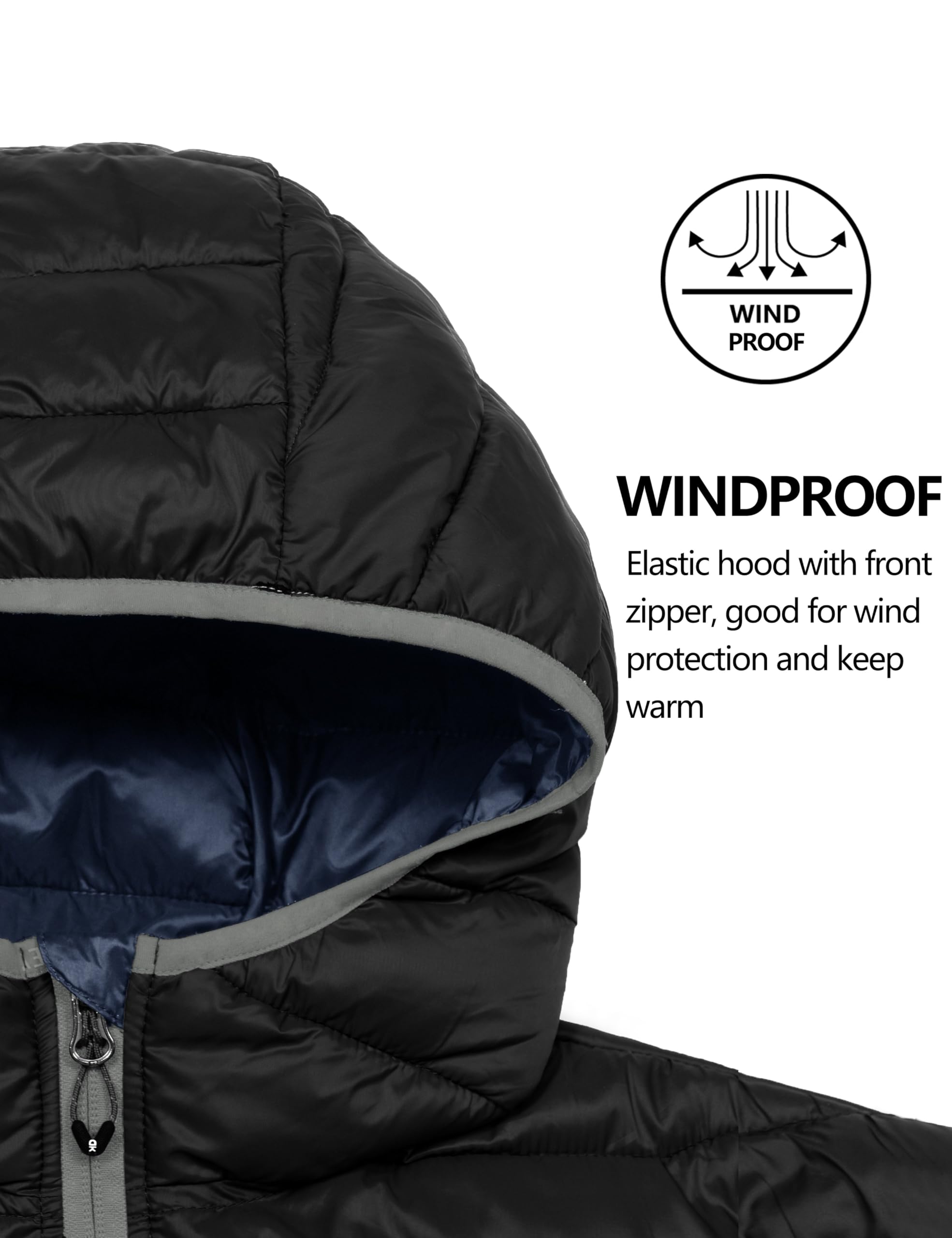 Little Donkey Andy Men's Packable Lightweight Puffer Jacket Hooded Windproof Winter Coat with Recycled Insulation Black L