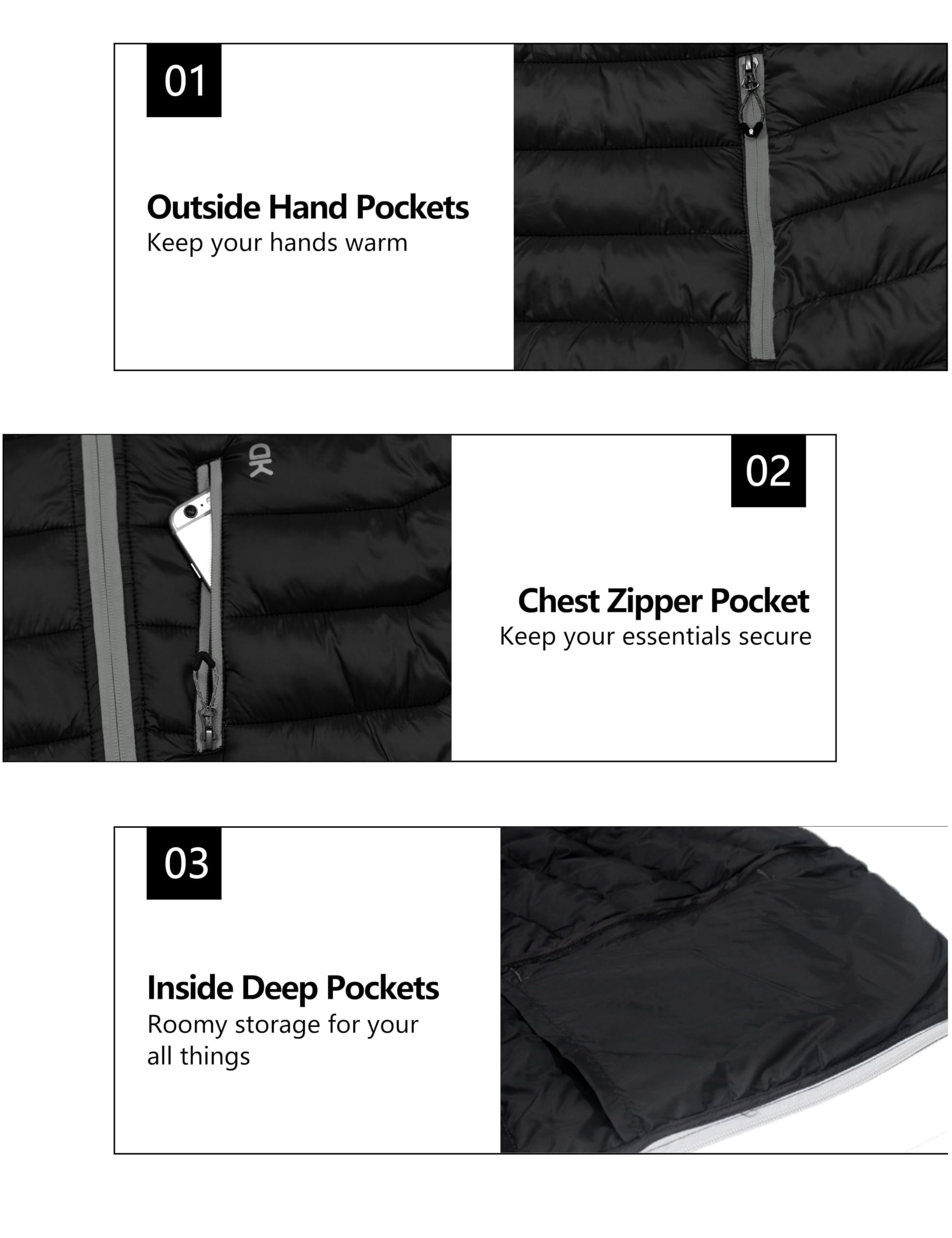 Little Donkey Andy Men's Packable Lightweight Puffer Jacket Hooded Windproof Winter Coat with Recycled Insulation Black L