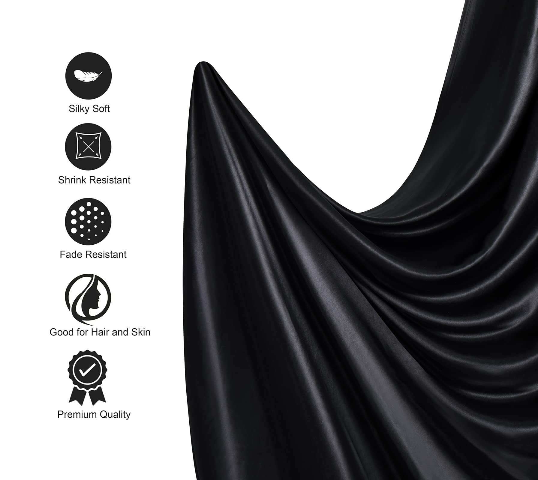 Lanest Housing Silk Satin Sheets, Twin Size Satin Bed Sheet Set with Deep Pockets, Cooling Soft and Hypoallergenic Satin Sheets Twin - Black