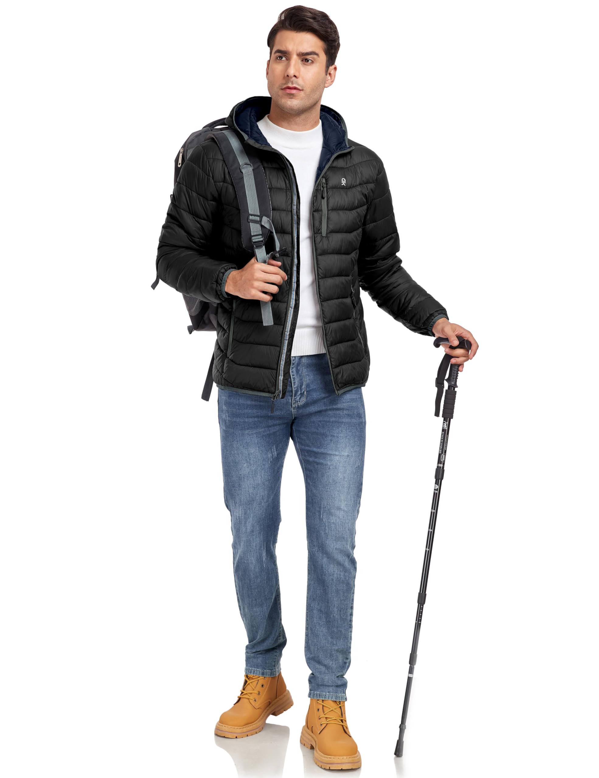 Little Donkey Andy Men's Packable Lightweight Puffer Jacket Hooded Windproof Winter Coat with Recycled Insulation Black L