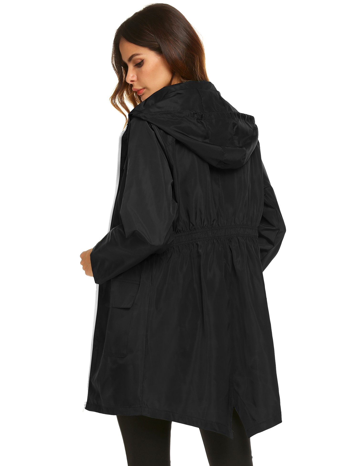 LOMON Raincoats Waterproof Lightweight Rain Jacket Active Outdoor Hooded Women's Trench Coats(Black XL)