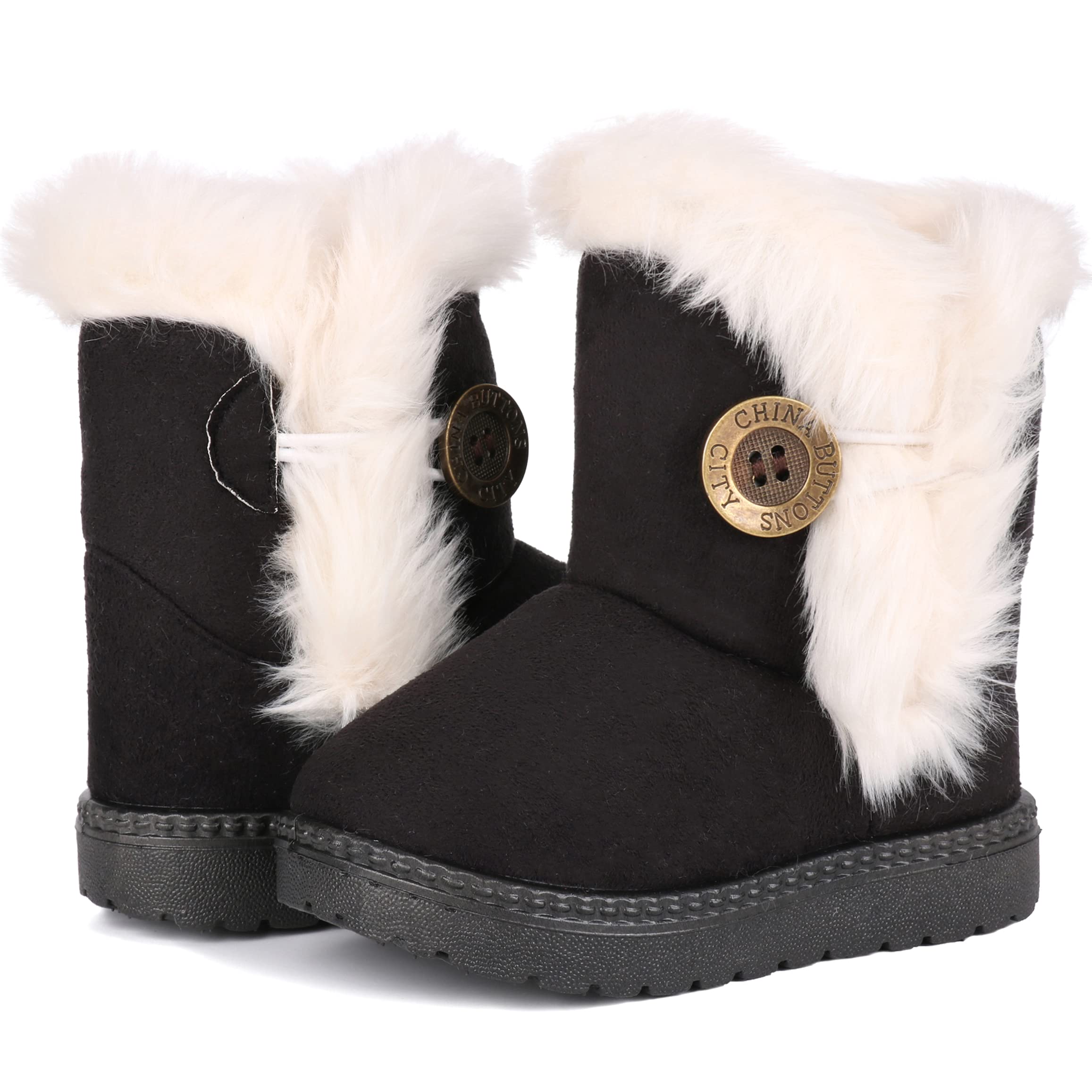 Femizee Toddler Girls Boots Warm Winter Snow Boots for Kid Boys Flat Button Size 8 Toddler,Black 26