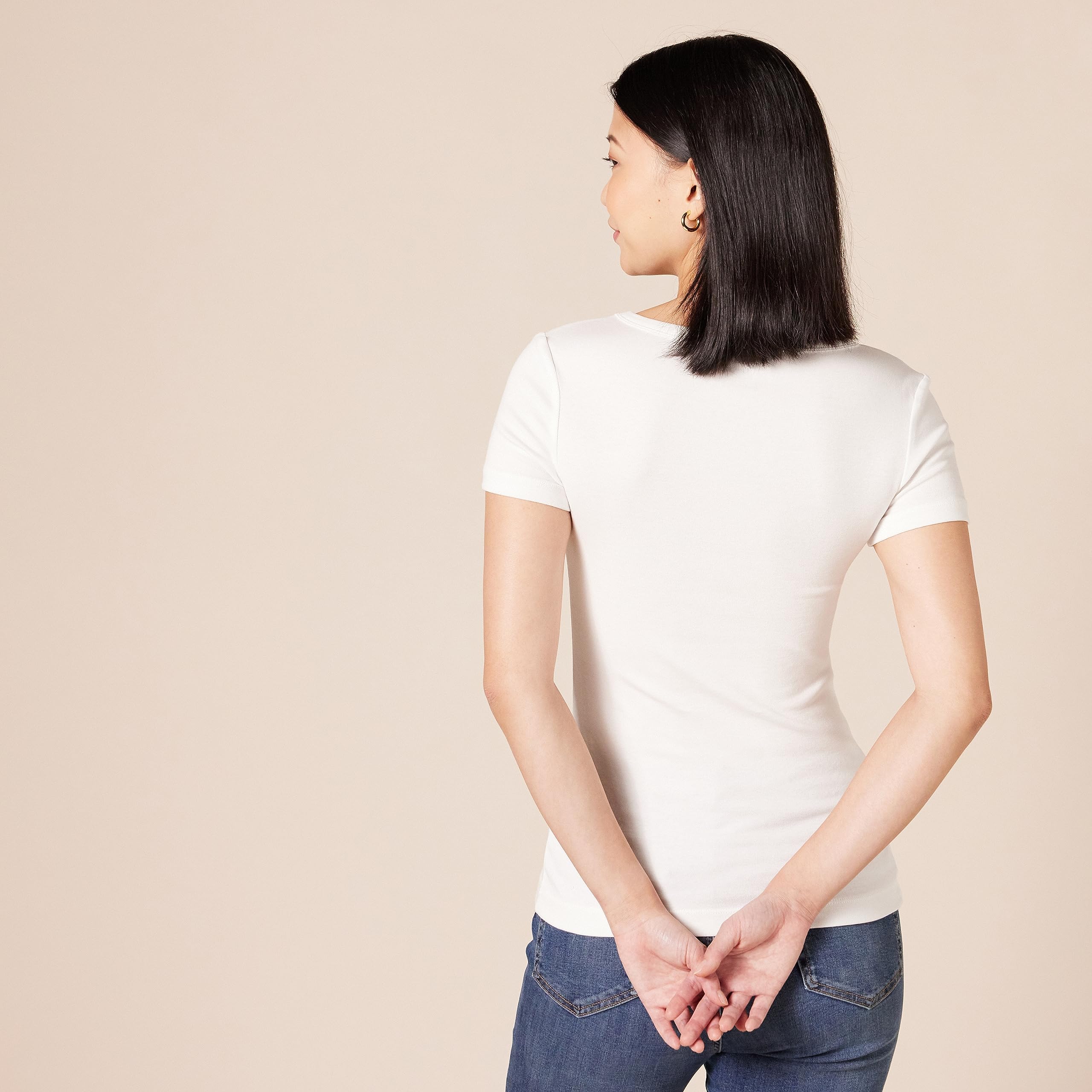 Amazon Essentials Women's Slim-Fit Short-Sleeve V-Neck T-Shirt, Pack of 2, White, Large
