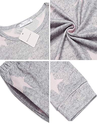Ekouaer Womens Pajama Set Long Sleeve Sleepwear Star Print Nightwear Soft Pjs Lounge Sets with Pockets light Grey Pink Star Medium