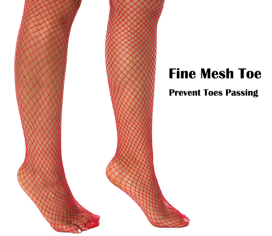JarseHera Fishnets Thigh High stockings Silicone Lace Top Tights Stay Up Sheer Nylon Hosiery (1 Pair Red, L/XL)